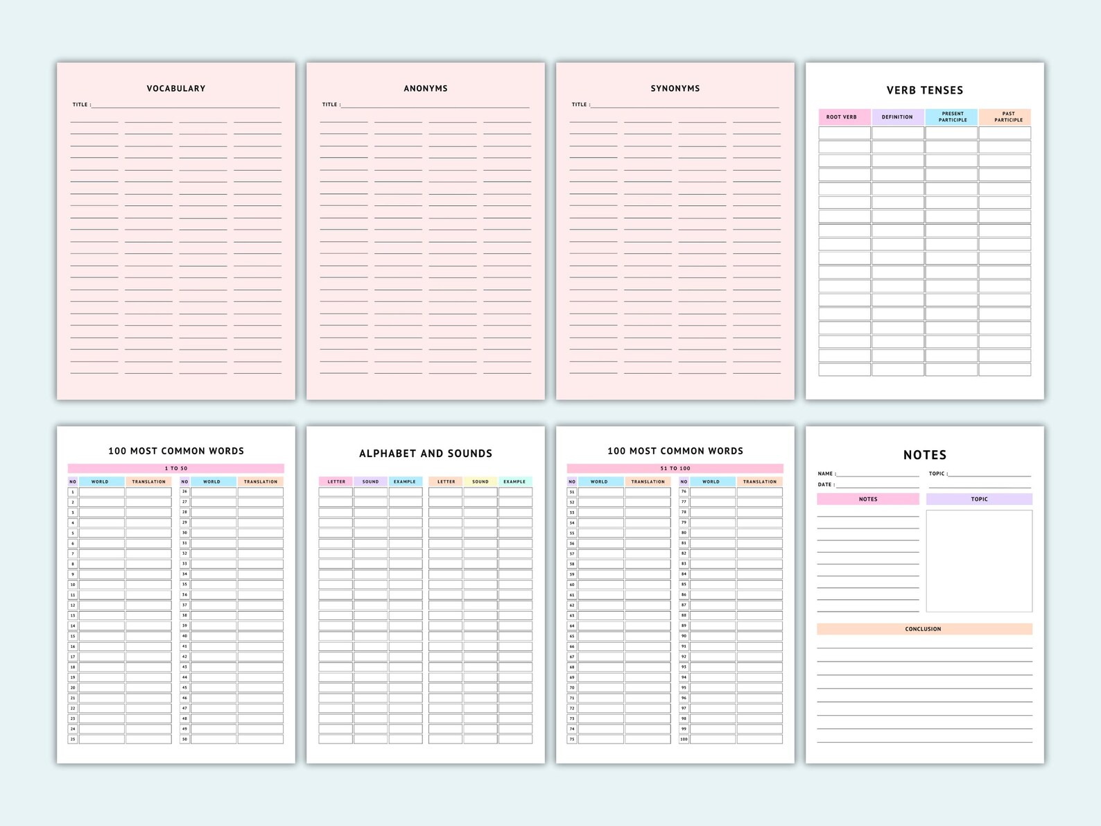 Language Learning Planner 2025 Printable, Vocabulary Builder, Daily ...