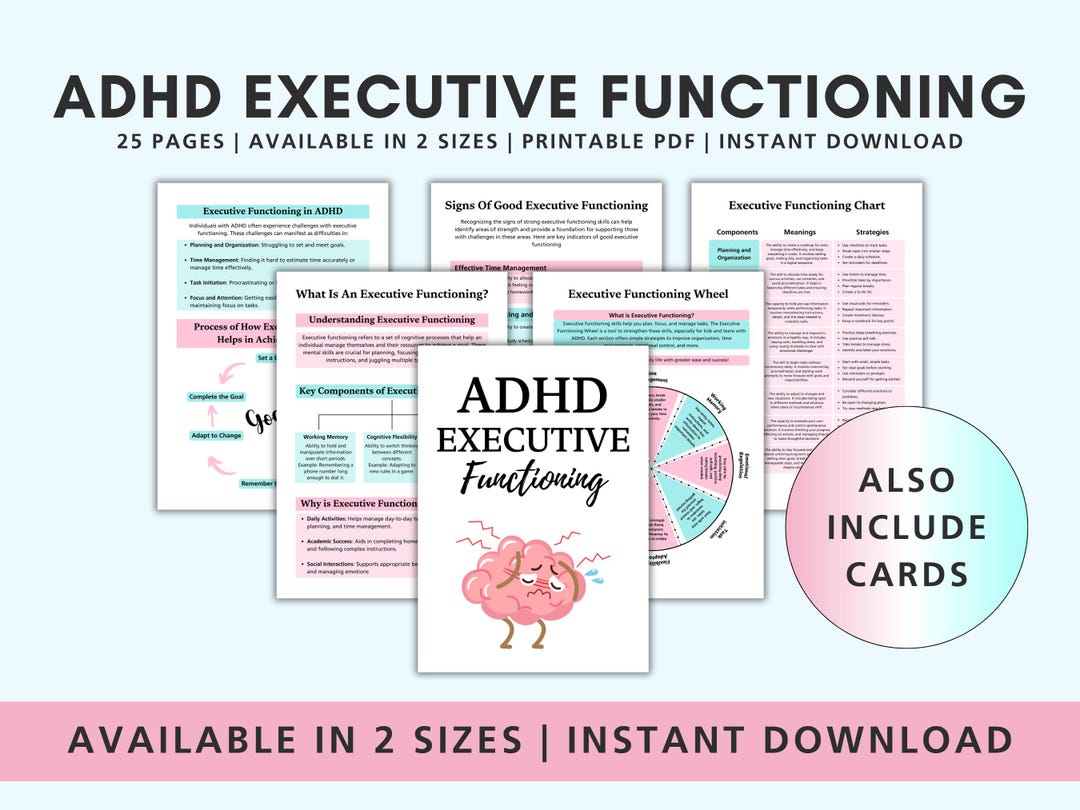 ADHD Executive Functioning Printable Bundle, 50 Visual Cards + 25 ...