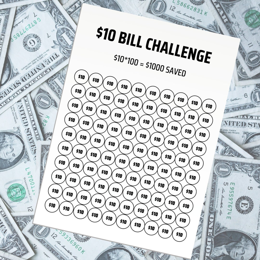 10 Dollar Bill Challenge Printable, Savings Challenge, Savings Tracker ...