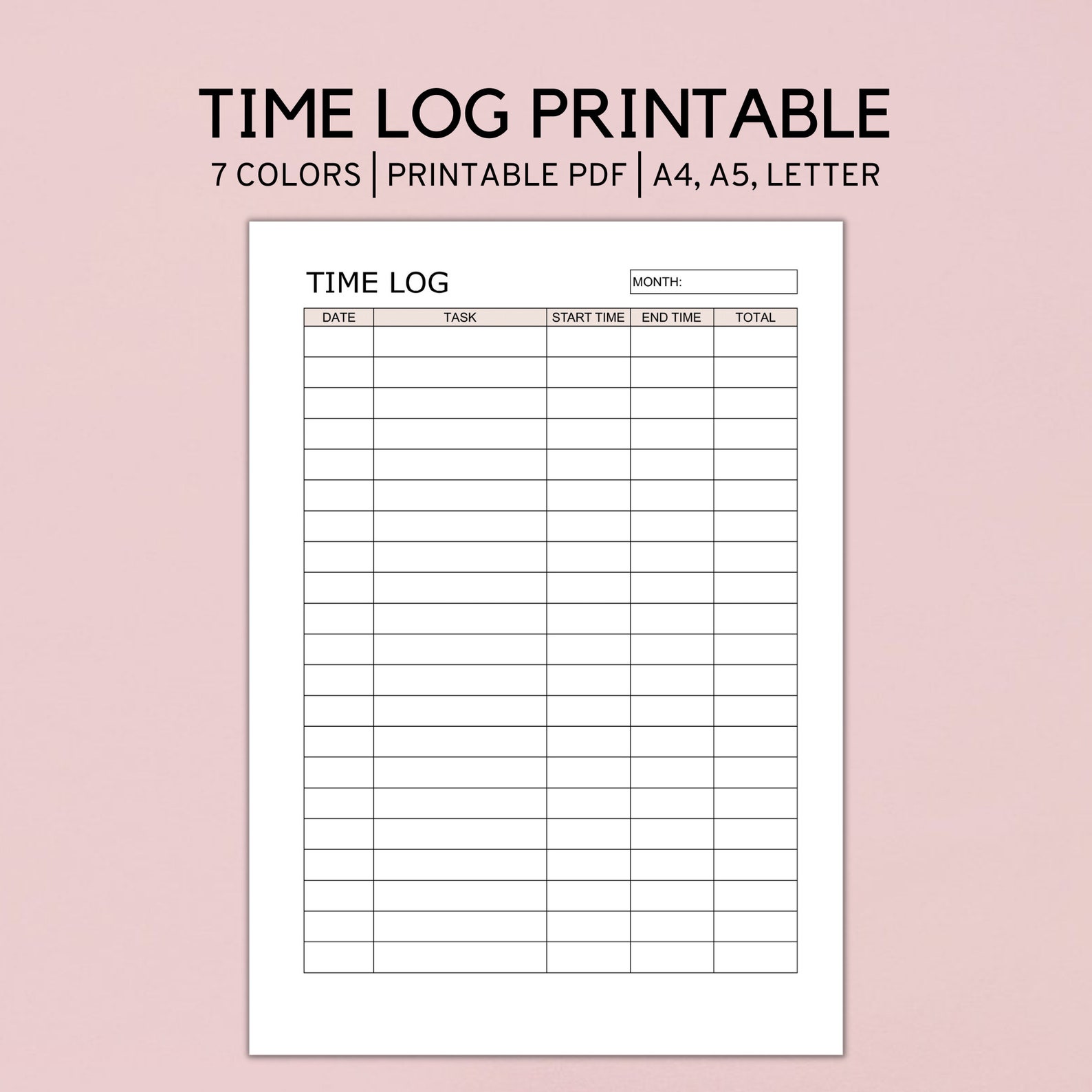 Time Log Printable, Task Tracker, Task Time Log, Time Tracker, PDF, A4 ...