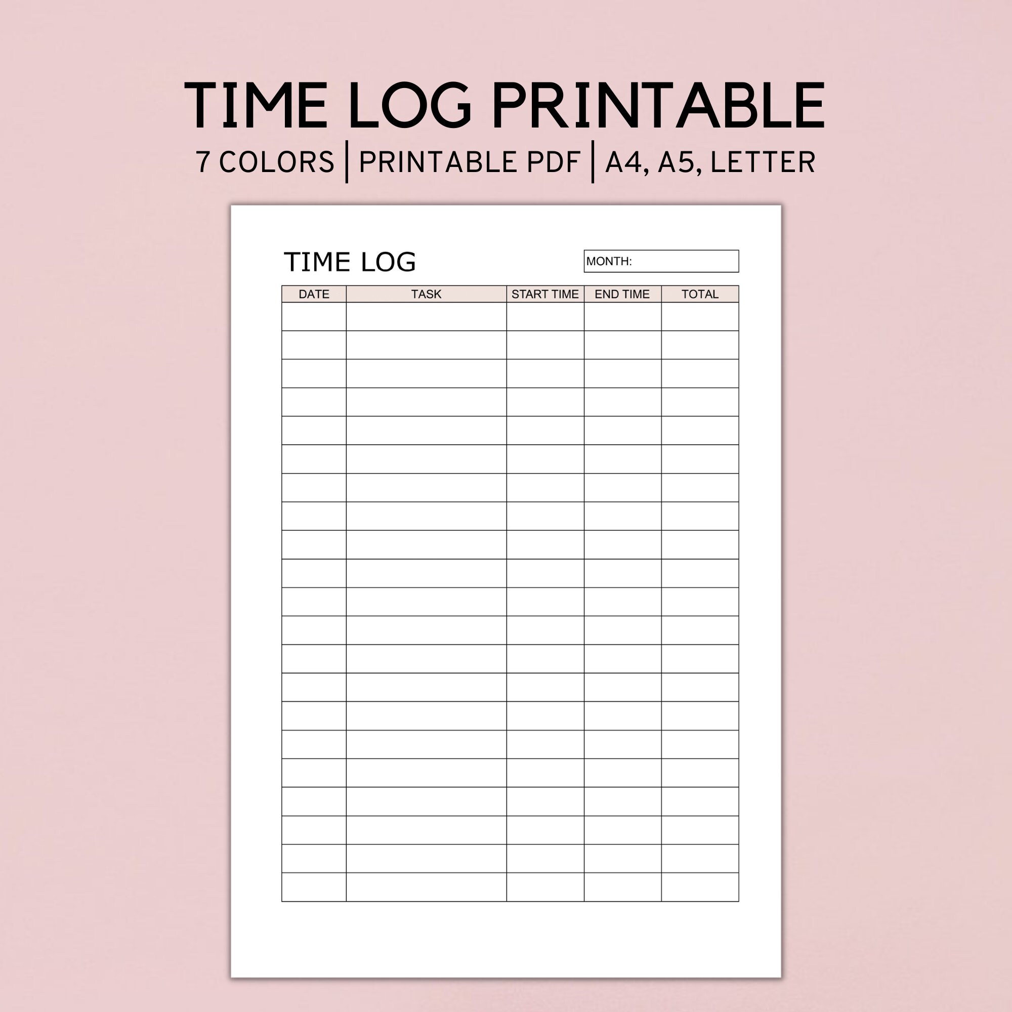 Time Log Printable, Task Tracker, Task Time Log, Time Tracker, PDF, A4 ...