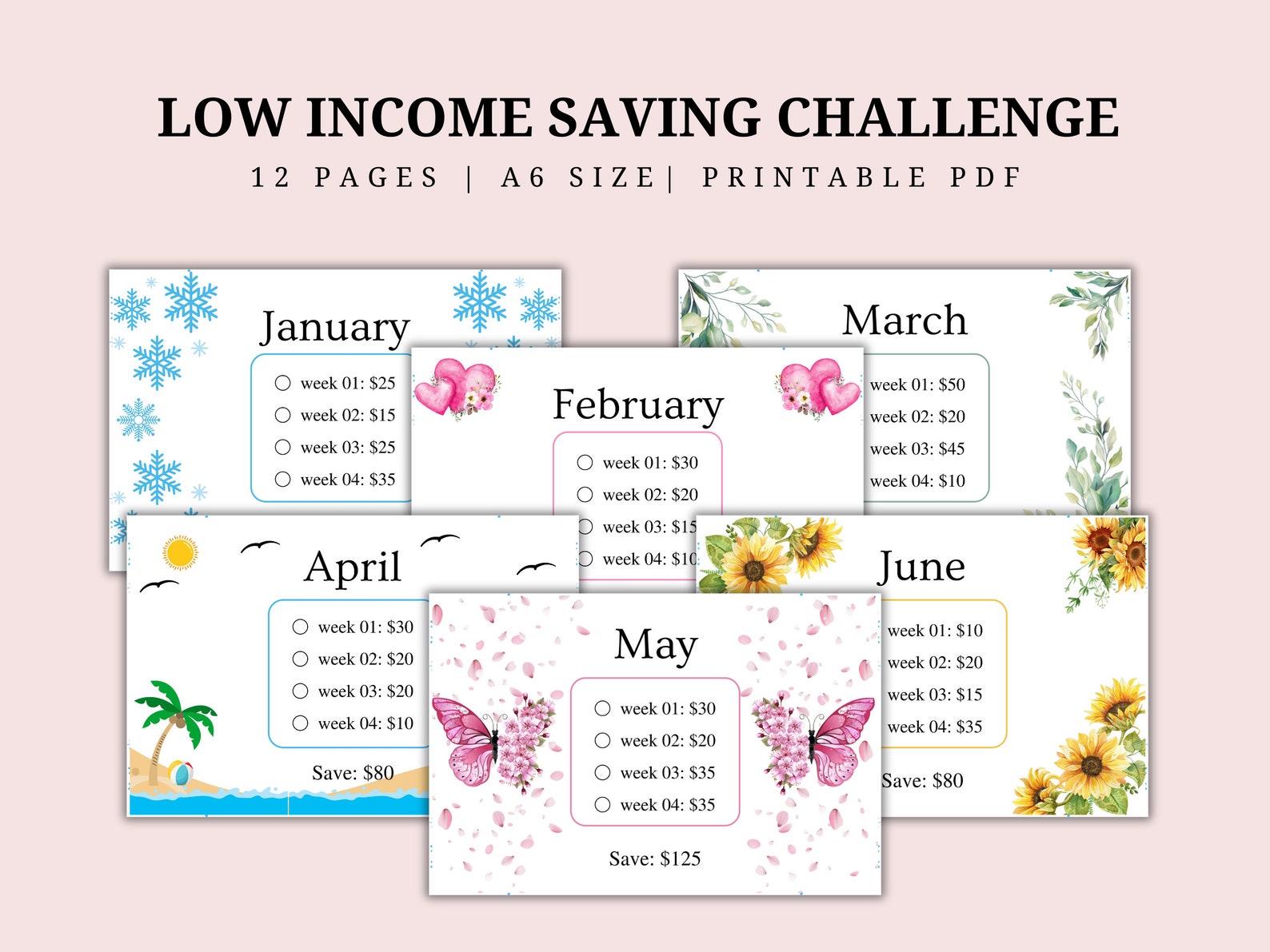 A6 Landscape Monthly Savings Challenge Bundle, Money Challenge, A6 Mini ...