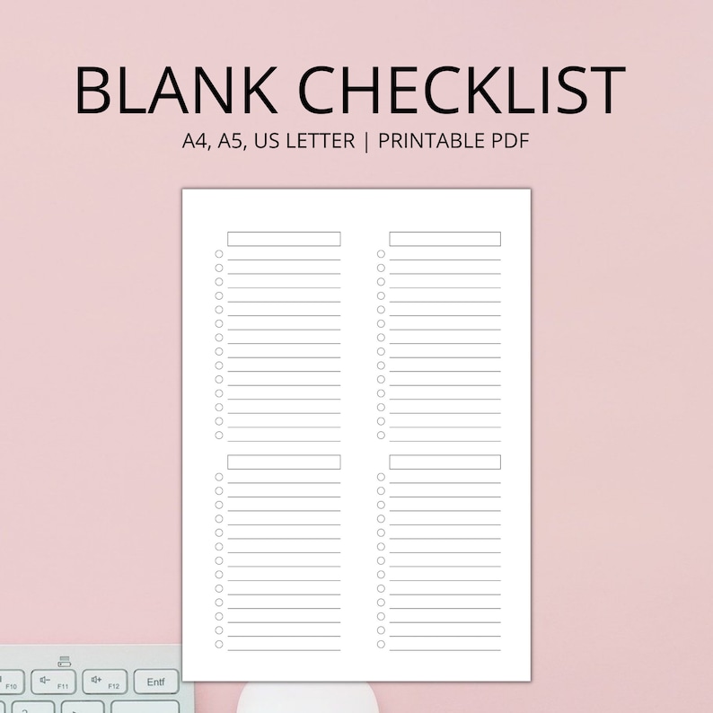 Blank Checklist Planner Printable, Checklist Planner Refill, to Do List ...