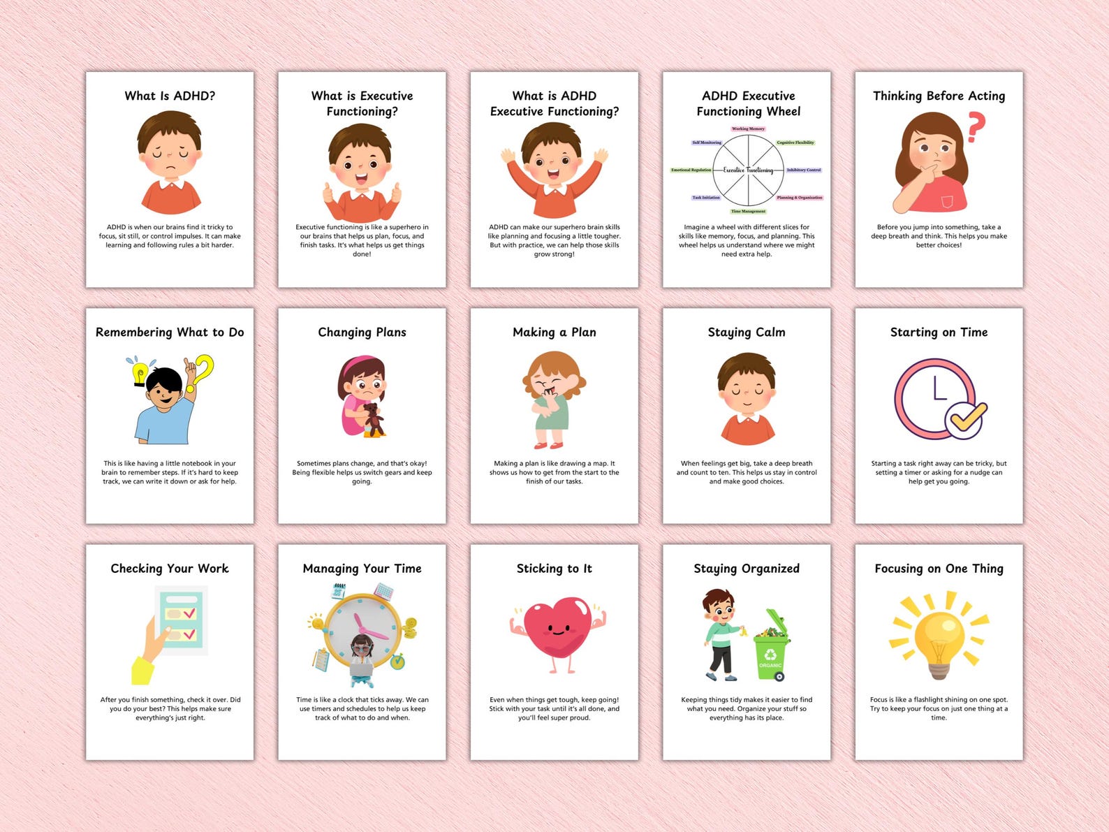 ADHD Executive Functioning Cards for Kids | Printable Cards | Behavior ...