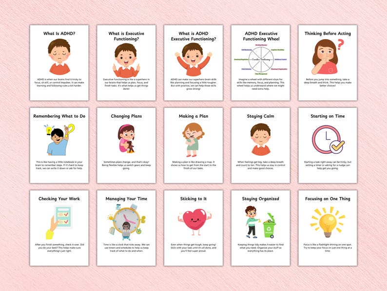 ADHD Executive Functioning Cards for Kids | Printable Cards | Behavior ...