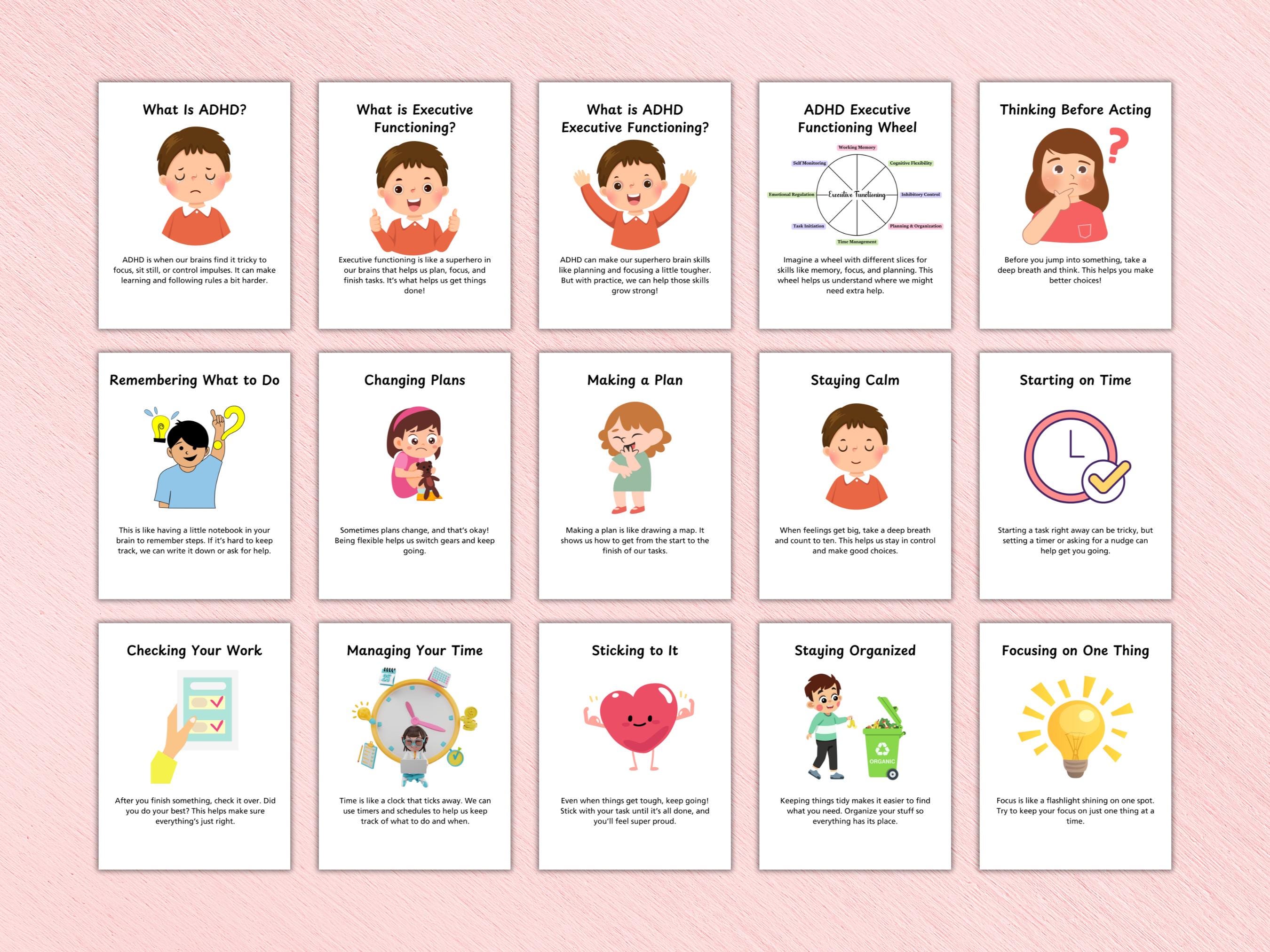 ADHD Executive Functioning Cards for Kids | Printable Cards | Behavior ...