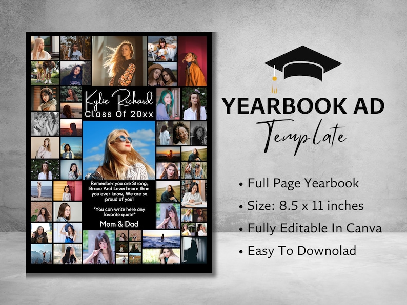 Full Page Graduation Ad Yearbook, Custom Yearbook Template, Editable ...