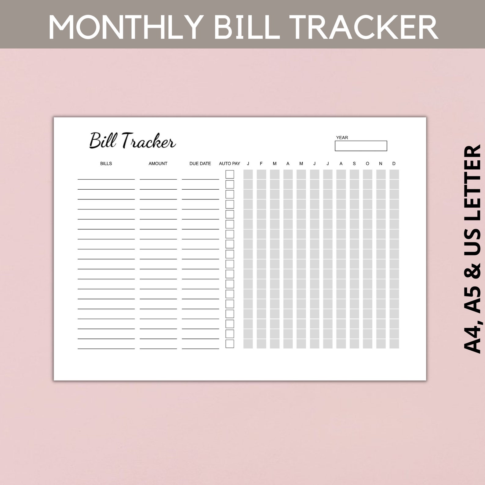 Digital Bill Tracker, Bill Tracker Printable, Monthly Bill Payment ...