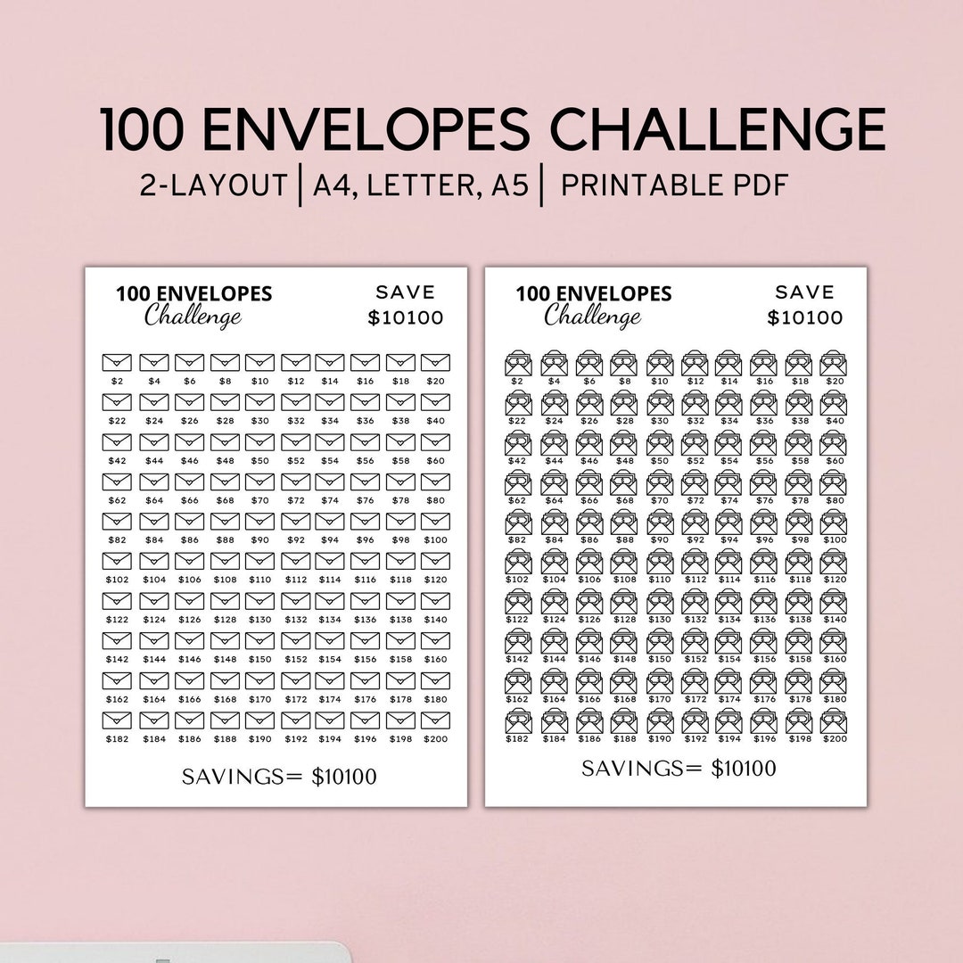 Printable 100 Envelope Challenge, 10,000 Savings Challenge Tracker ...