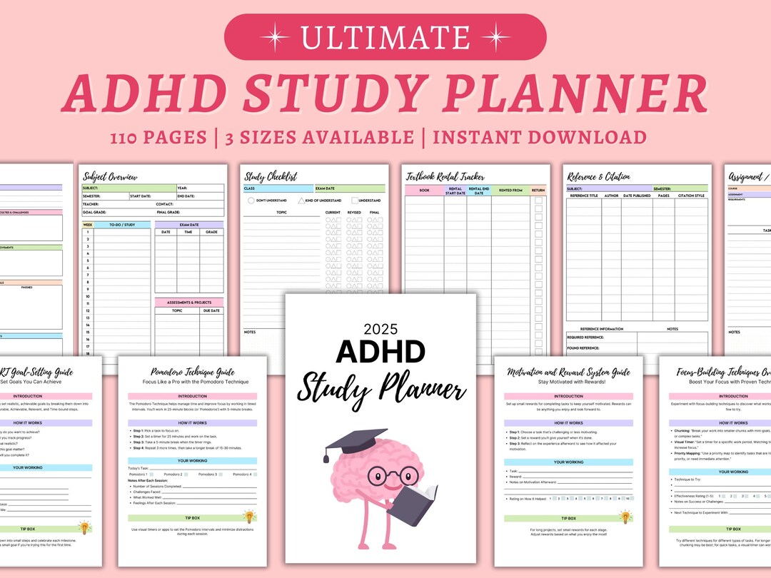 2025 Adhd Student Planner Printable, Study Planner Bundle, Adhd Study ...
