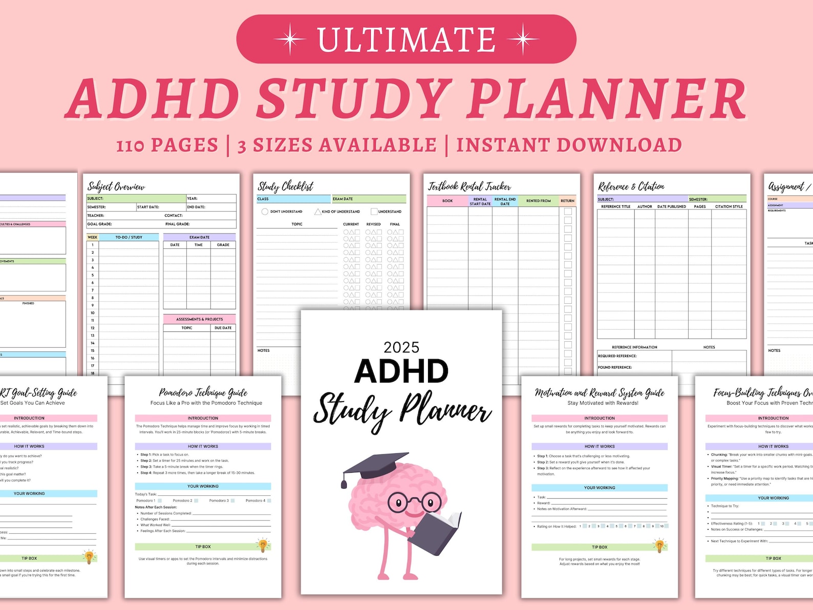2025 Adhd Student Planner Printable, Study Planner Bundle, Adhd Study ...