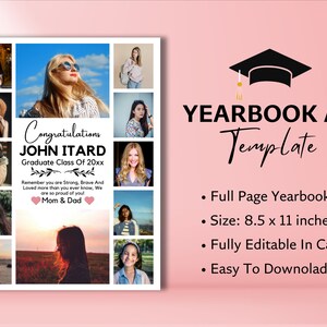 Full Page Graduation Ad Yearbook, Custom Yearbook Template, Editable ...