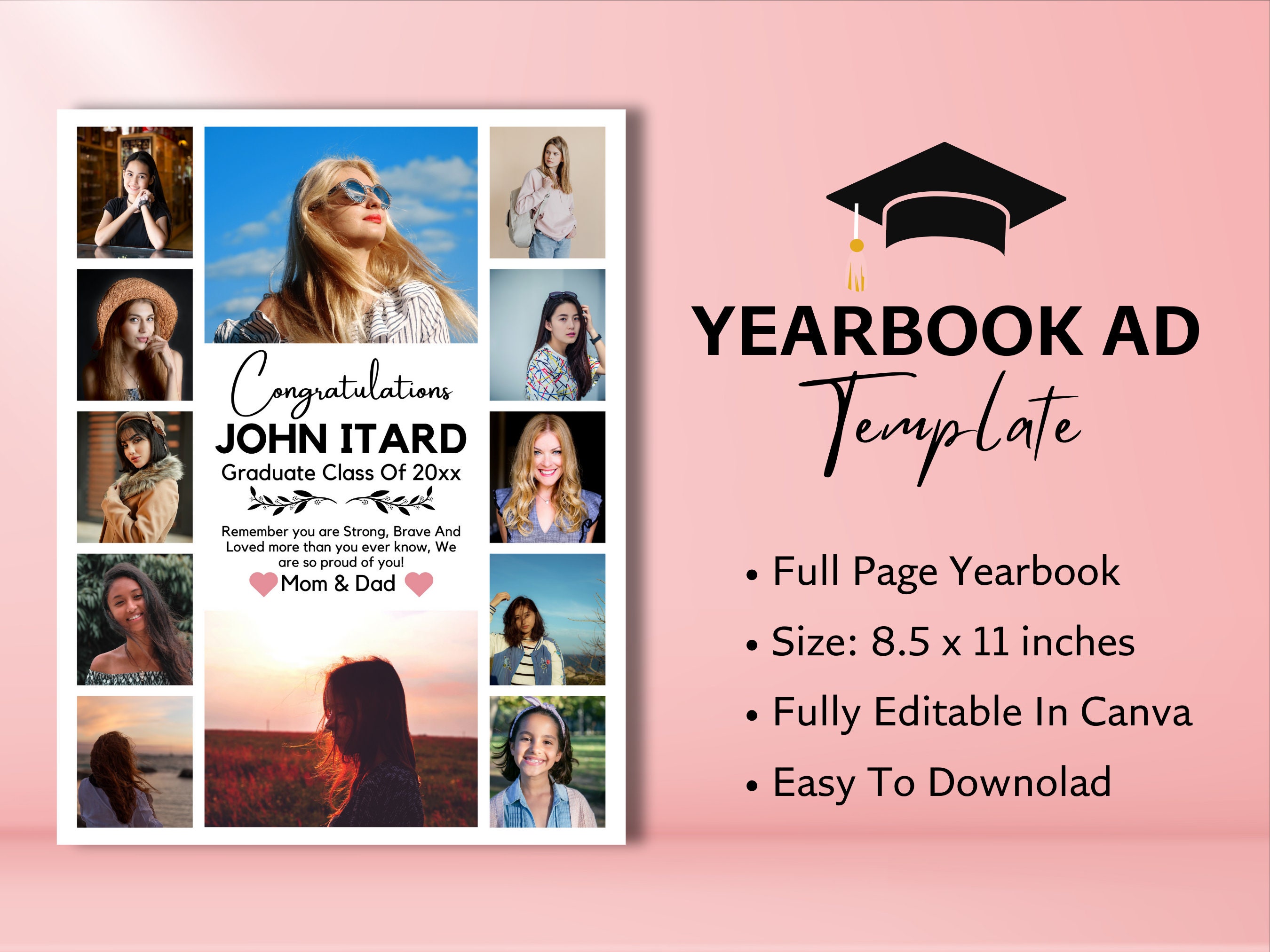 Full Page Graduation Ad Yearbook, Custom Yearbook Template, Editable ...