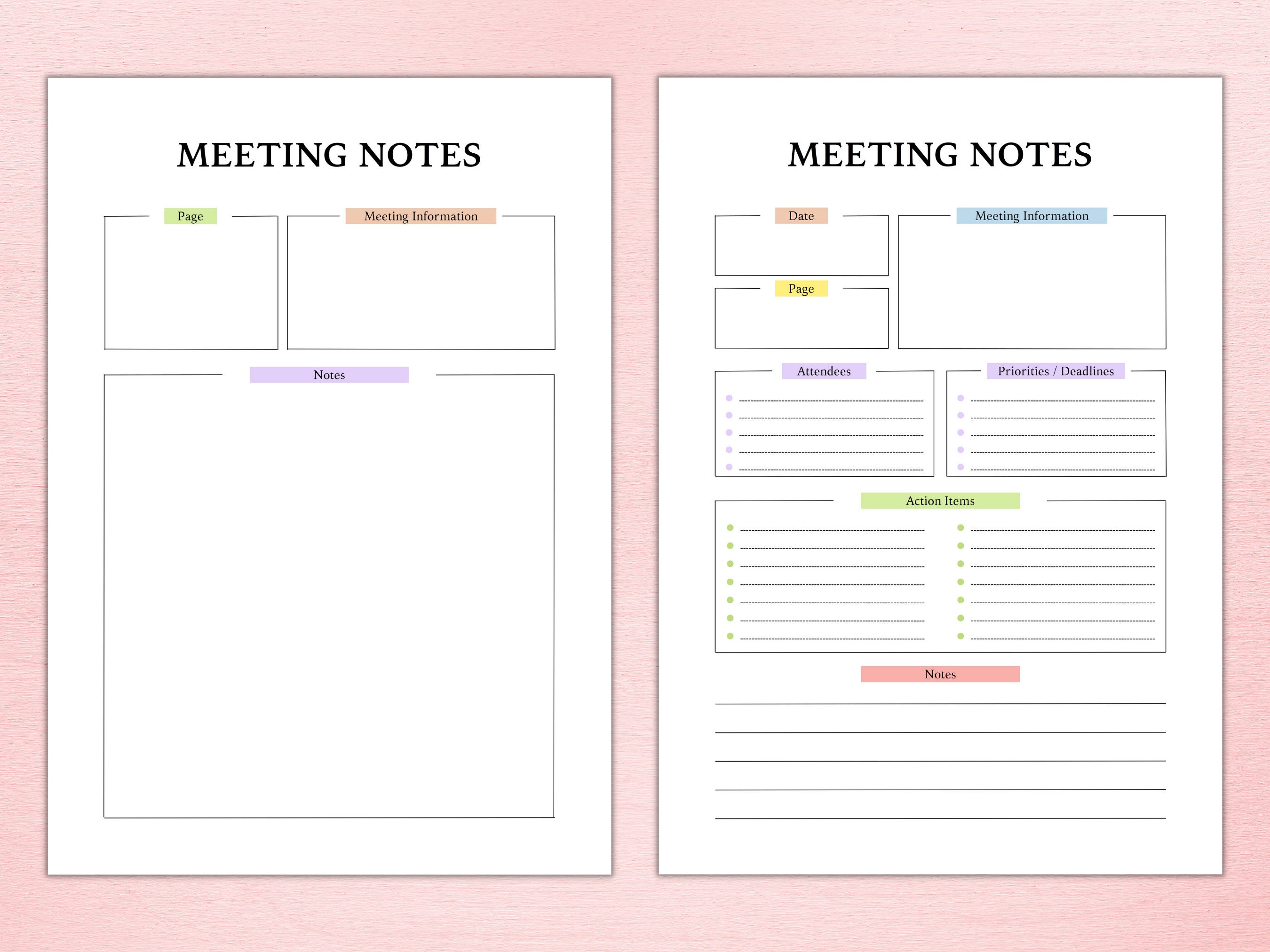 Editable Meeting Notes Template, Meeting Notes Printable, Meeting ...