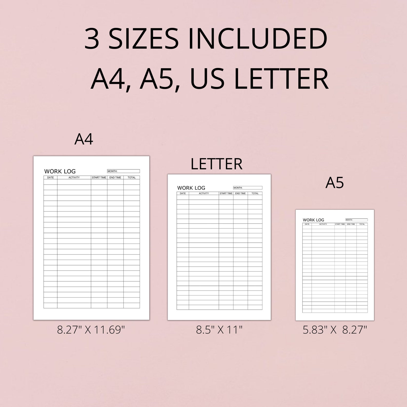 Work Log Printable, Time Spent Tracker, Time Log, Work Task Log - PDF ...