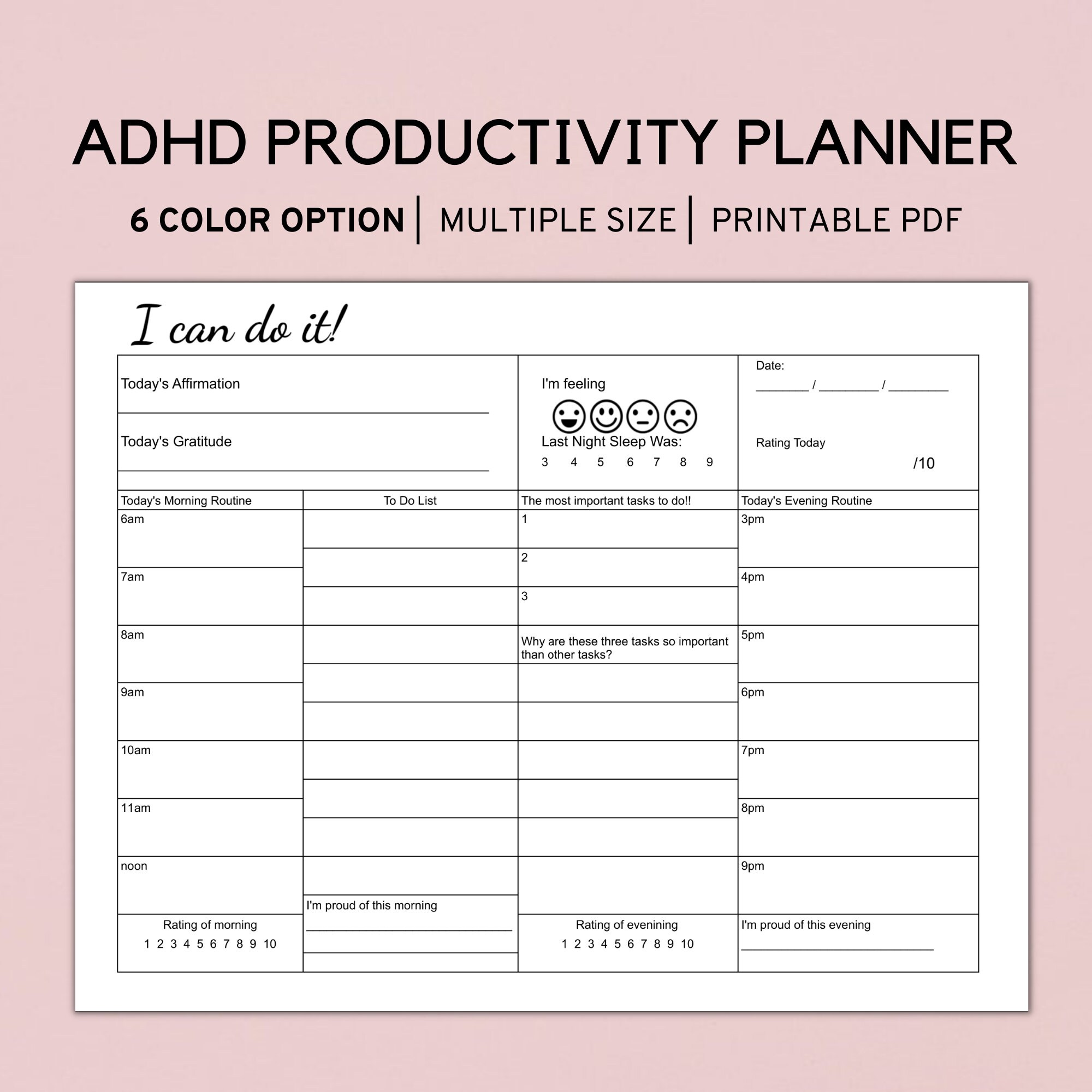 Printable ADHD Planner Digital, ADHD Adult Daily Productivity Planner ...