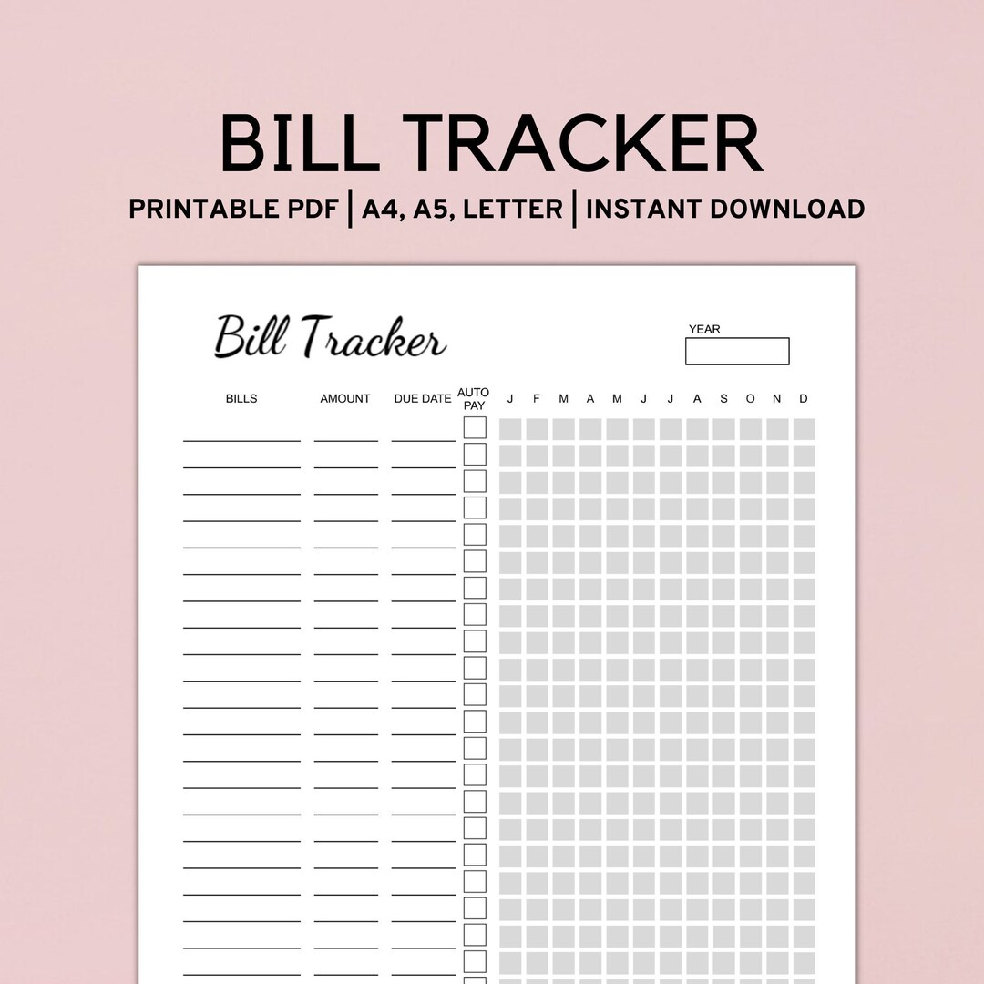 Digital Bill Tracker, Bill Tracker Printable, Monthly Bill Payment ...