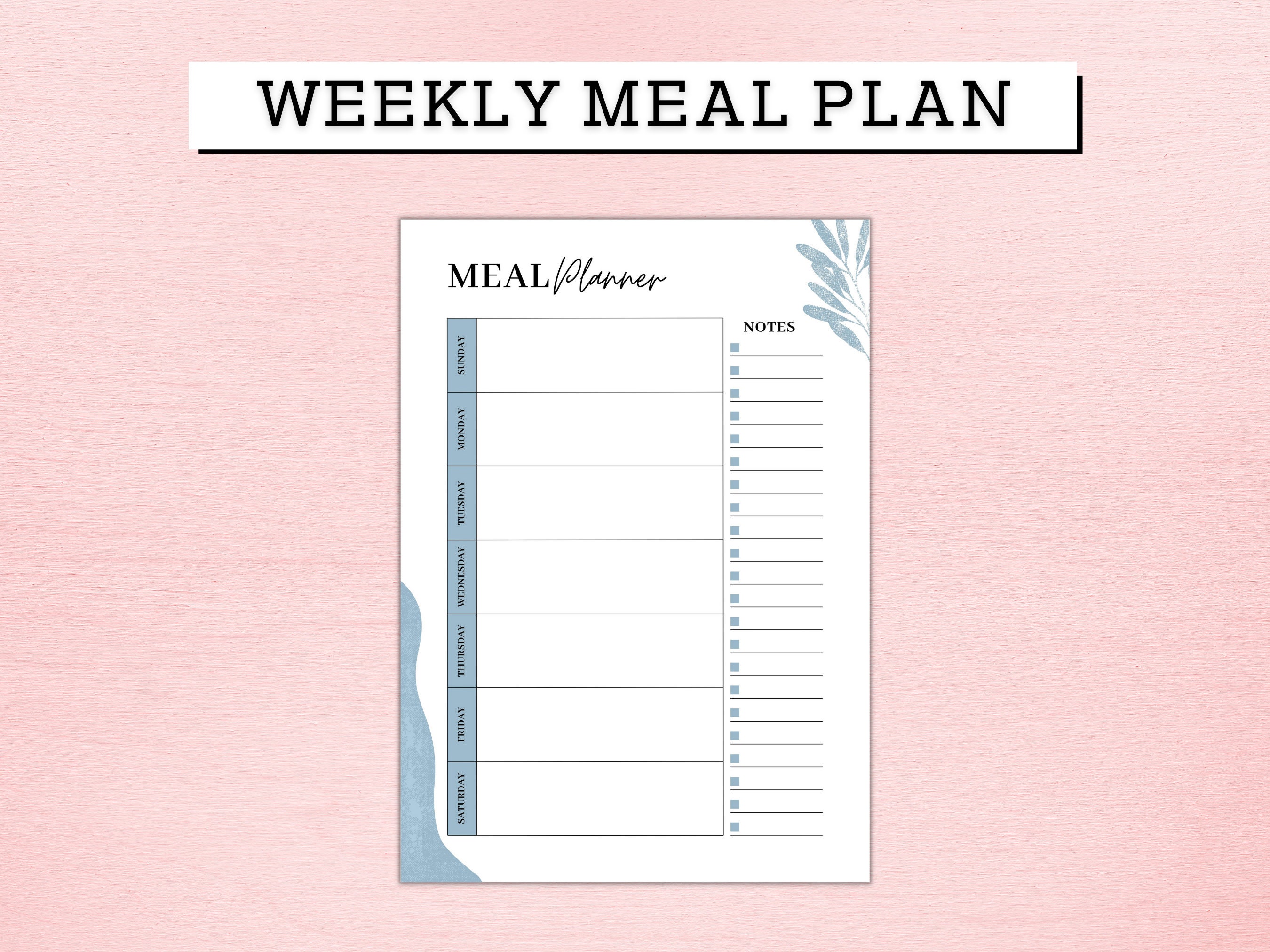 Weekly Meal Planner With Grocery List Printable Template, 7 Day Menu ...