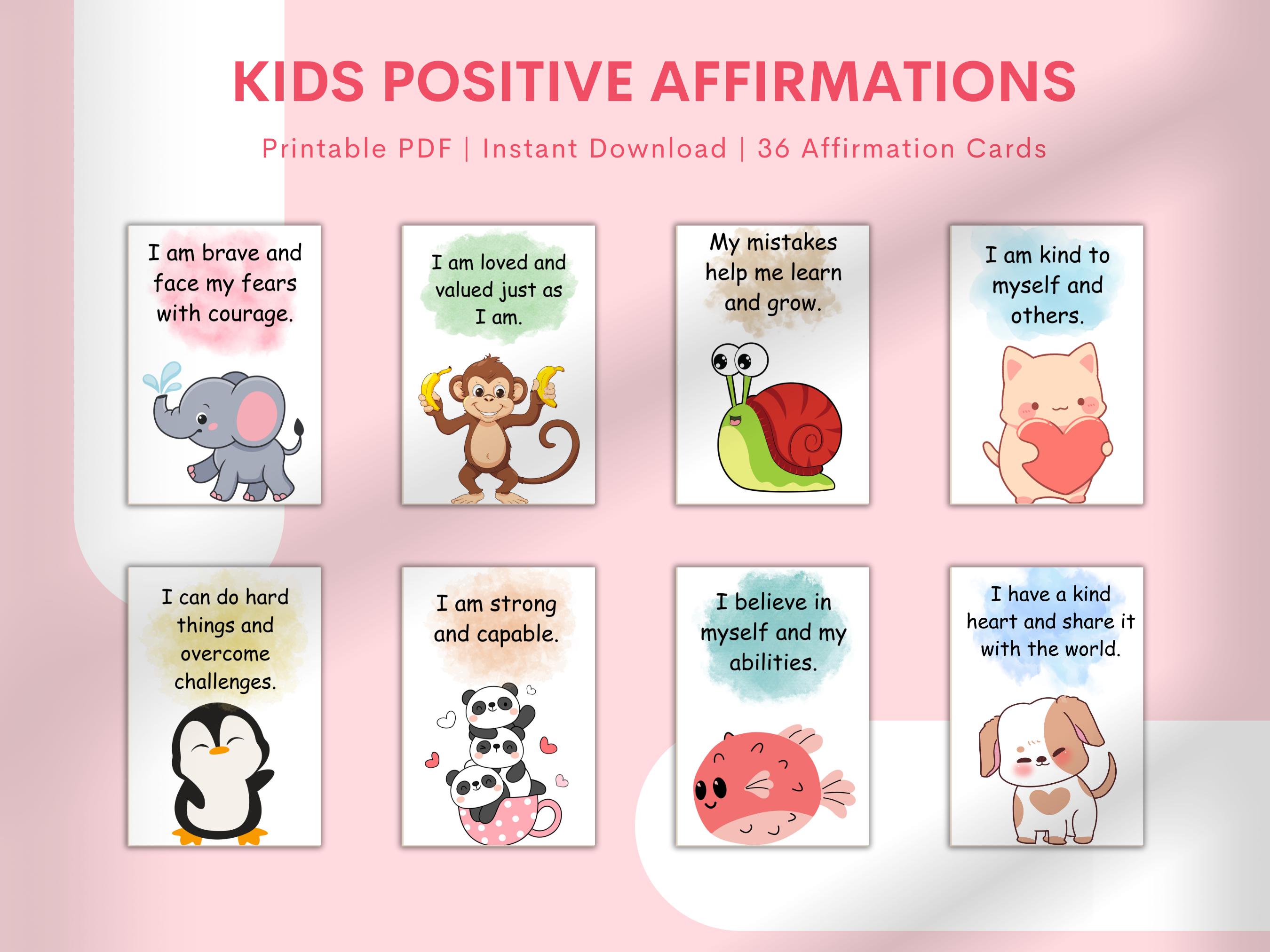 36 Affirmation Cards for Kids, Positive Affirmations Printable | Growth ...