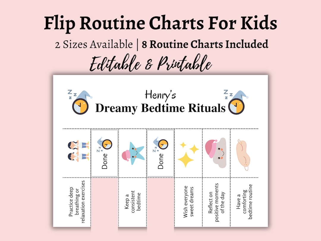 Editable Kids Flip Routine Chart, Bedtime Routine Chart, Kids Daily ...