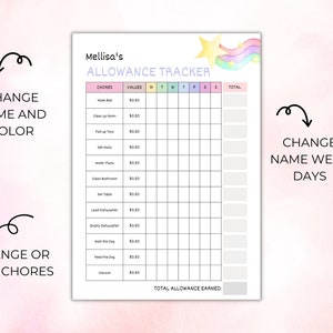 Editable Allowance Tracker for Kids, Printable Allowance Chore Chart ...