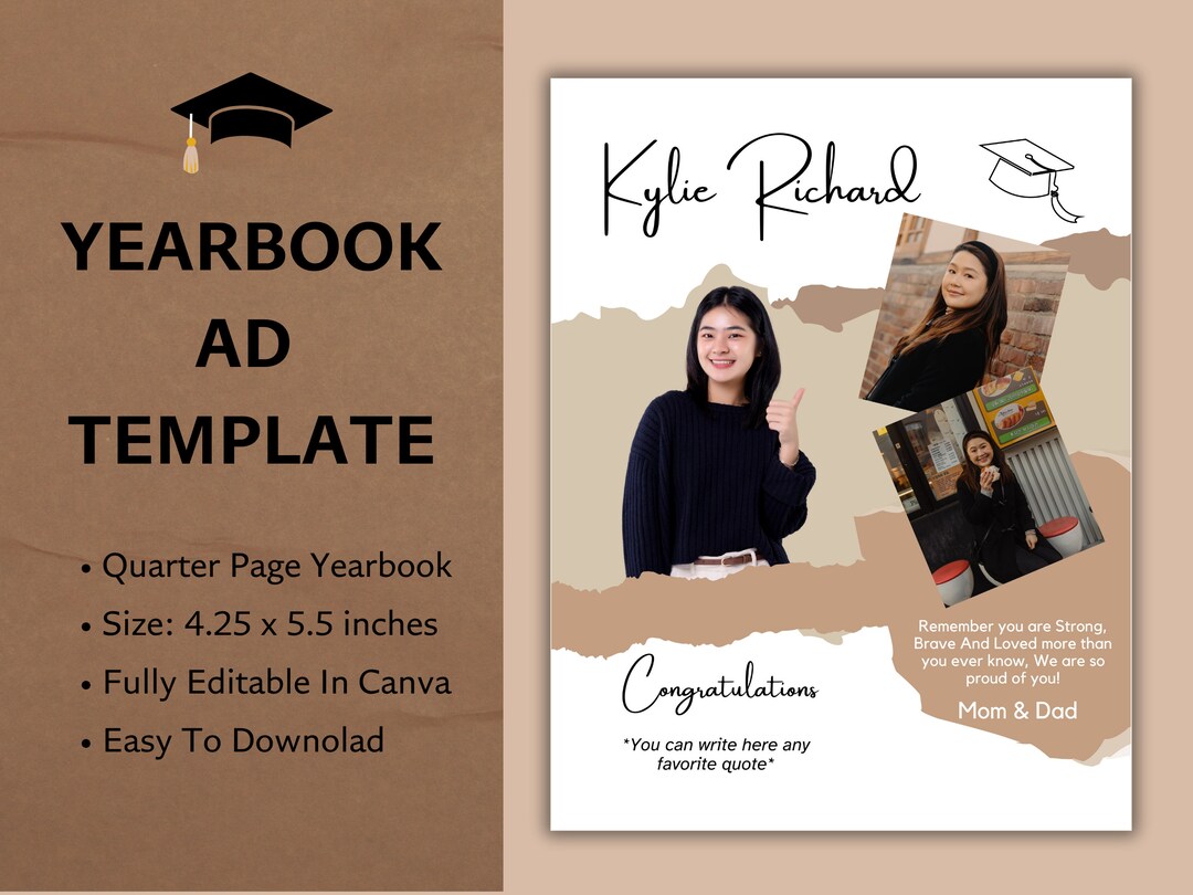Quarter Page Graduation Ad Yearbook, Custom Yearbook Template, Editable ...