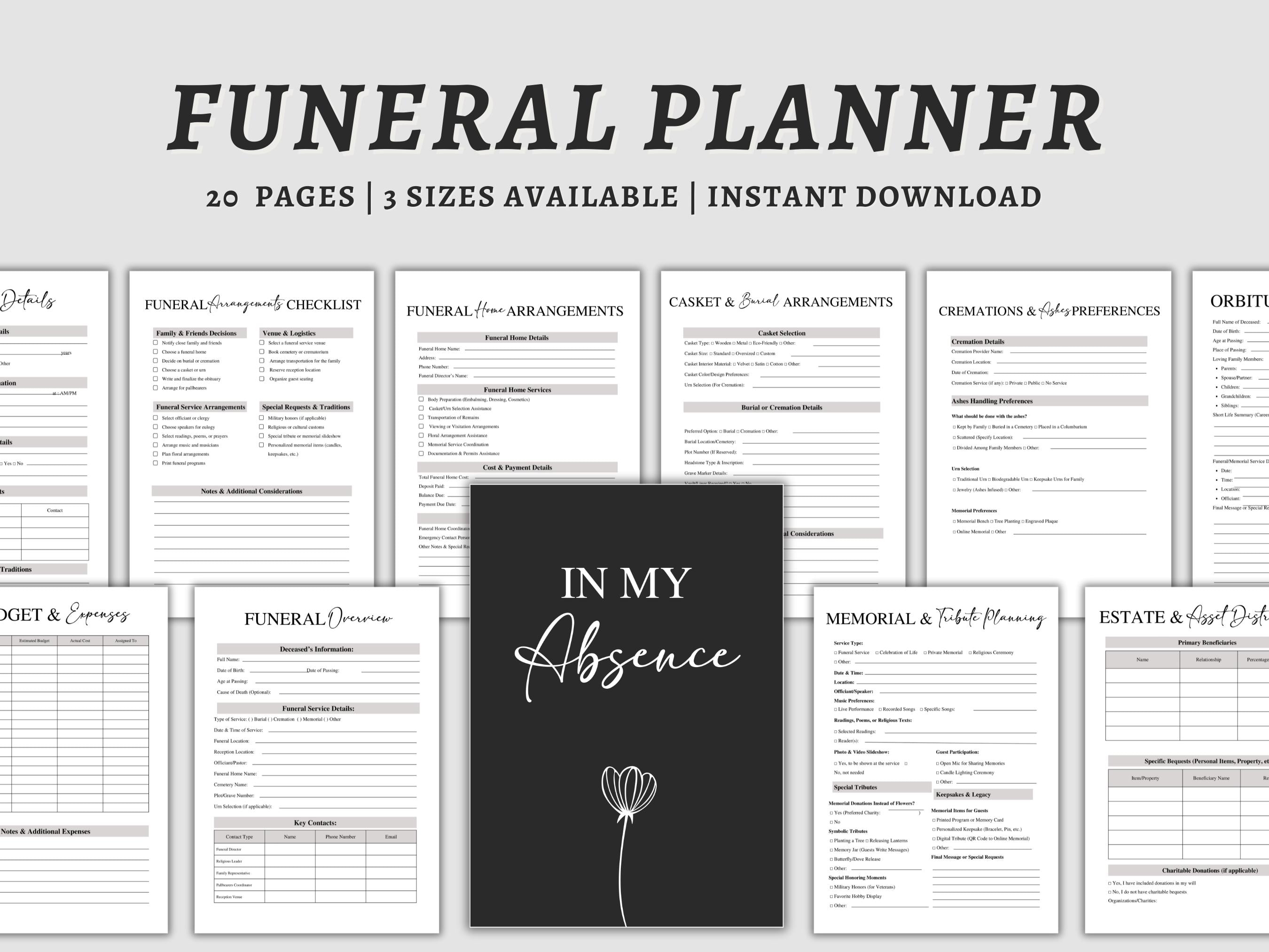 Funeral Planner Printable: End-of-life Planning Binder (editable PDF ...