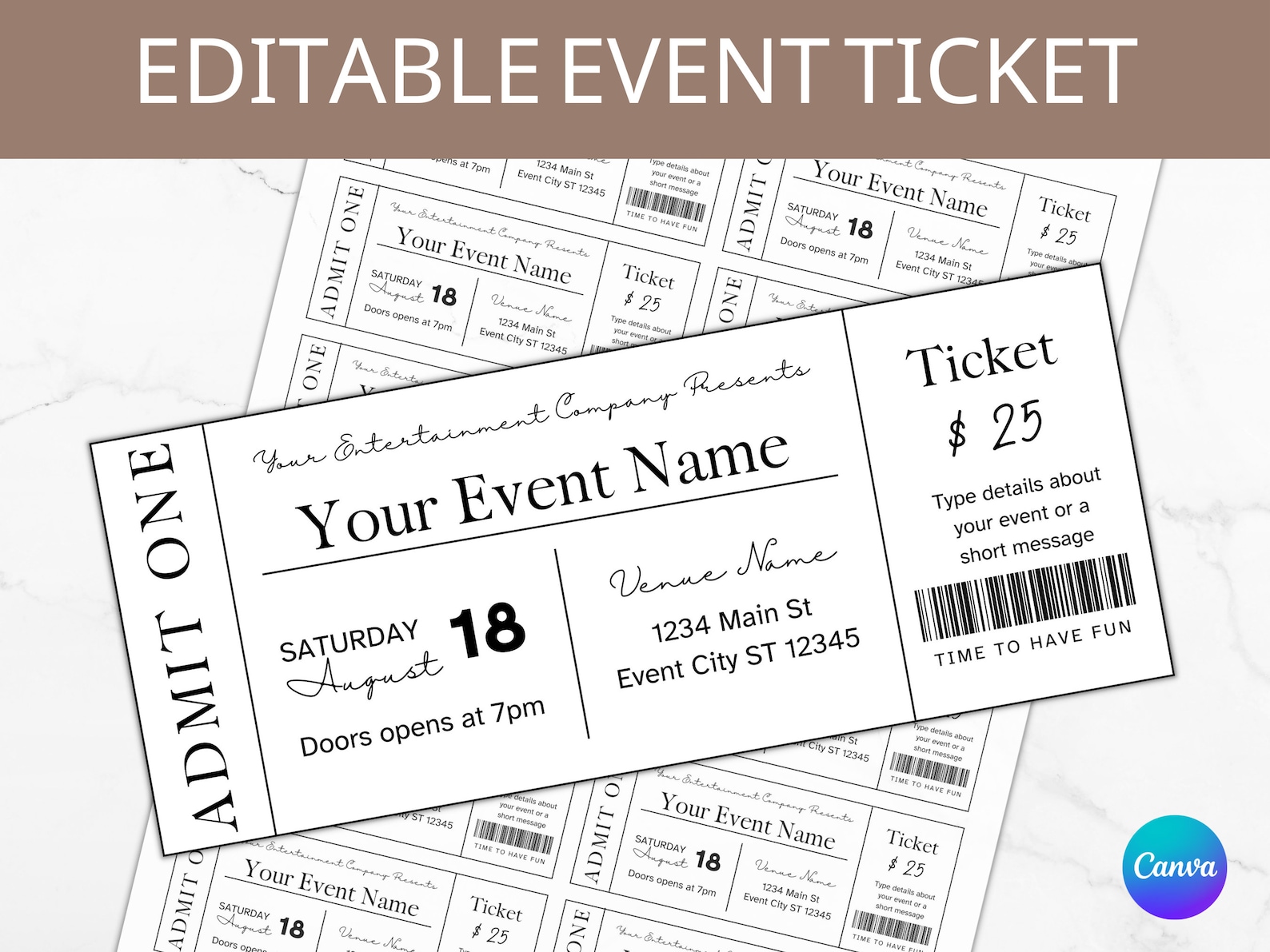 Event Ticket Template, Event Ticket Editable, Event Ticket Printable ...