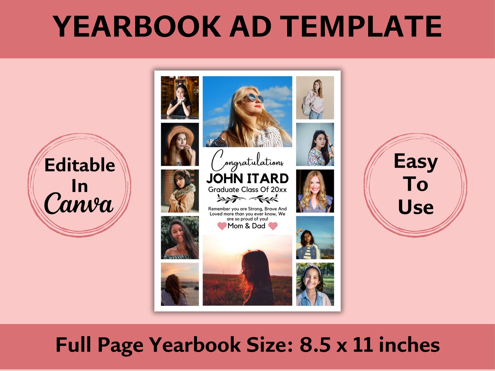 Full Page Graduation Ad Yearbook, Custom Yearbook Template, Editable ...