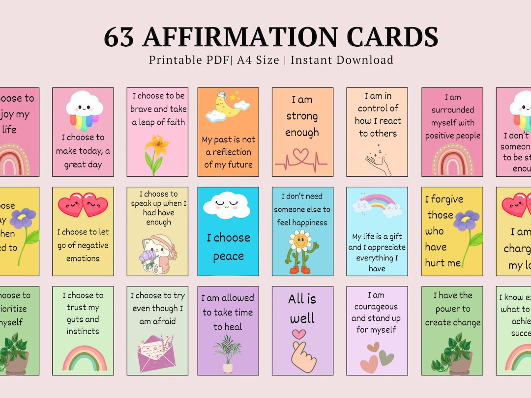 63 Affirmation Cards Printable, Affirmation Cards Digital, Vision Board ...