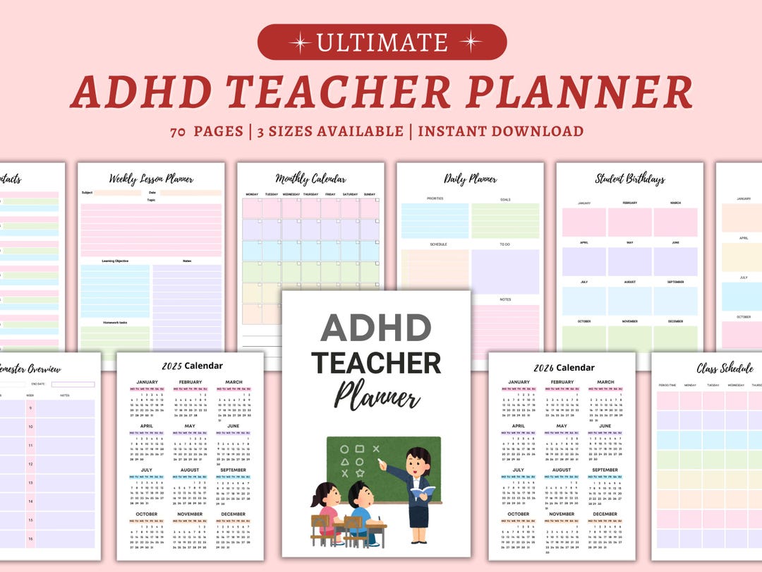 Ultimate ADHD Teacher Planner Printable, 70 Pages, Classroom Organizer ...