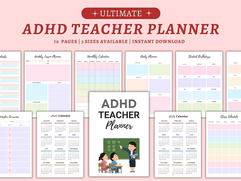 ADHD Teacher Planner Printable: 2025-2026 Lesson Plans (PDF) - Etsy