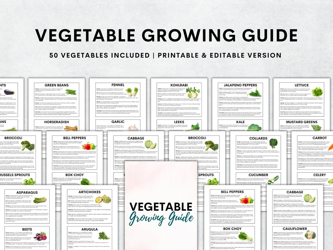 Vegetable Growing Guide, 50 Printable Vegetables Guide, Gardening ...