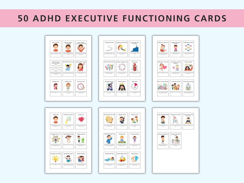 ADHD Executive Functioning Printable Bundle, 50 Visual Cards + 25 ...