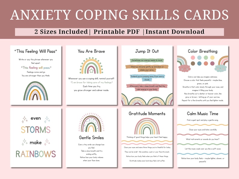 50 Anxiety Coping Skills Cards Printable, Mental Health Worksheets ...