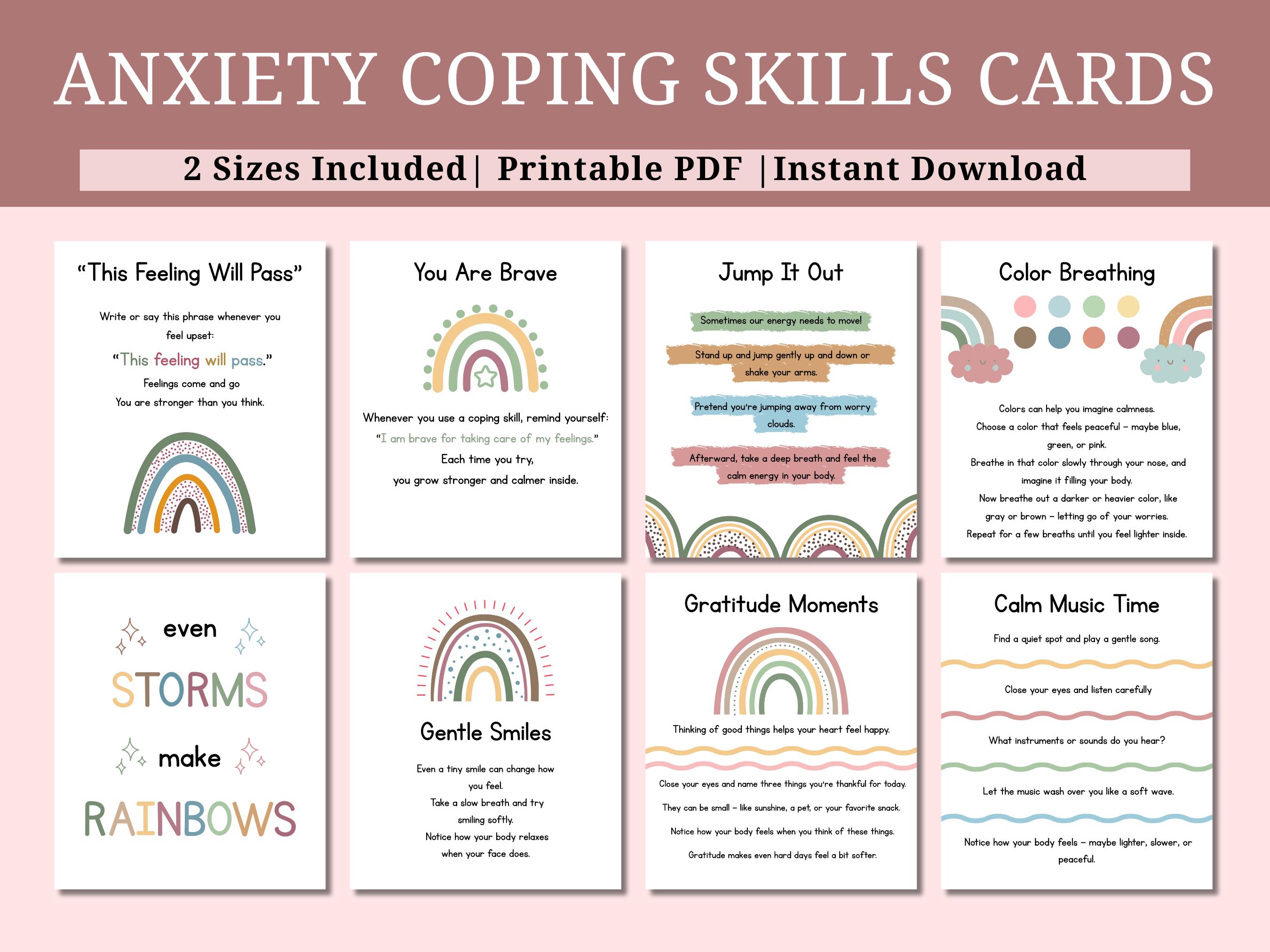 50 Anxiety Coping Skills Cards Printable, Mental Health Worksheets ...