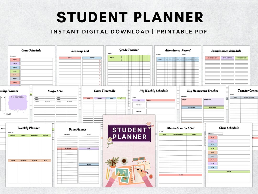 Printable Student Planner Bundle, Adhd Study Planner, Academic Planner ...
