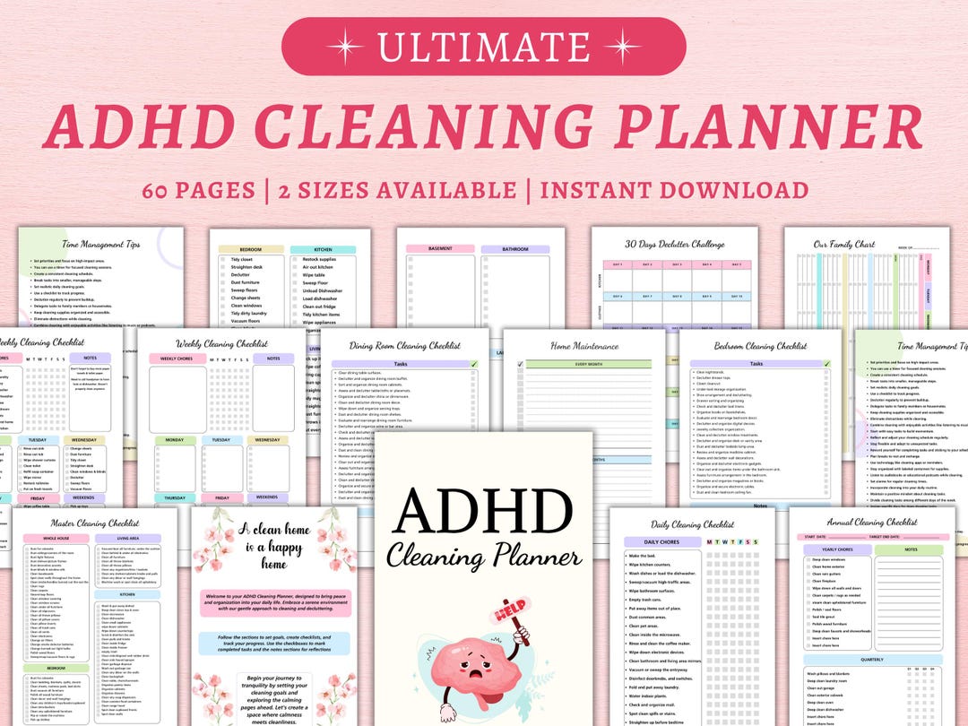 ADHD Cleaning Planner Bundle, Cleaning Schedule, Daily, Weekly Cleaning ...