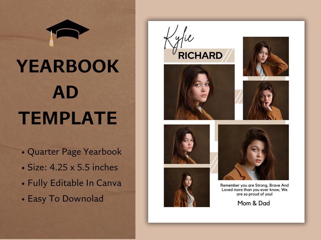 Quarter Page Graduation Ad Yearbook, Custom Yearbook Template, Editable ...