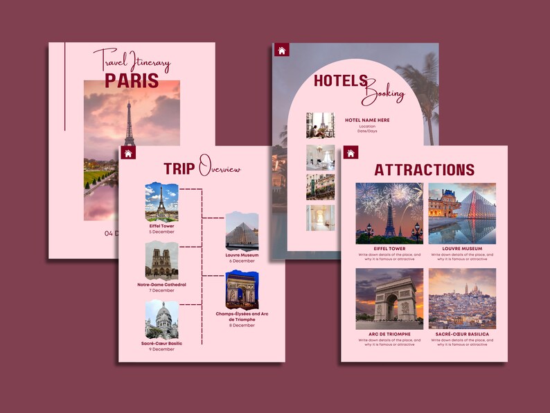 Paris Itinerary Template Canva, Editable Travel Planner, Vacation ...