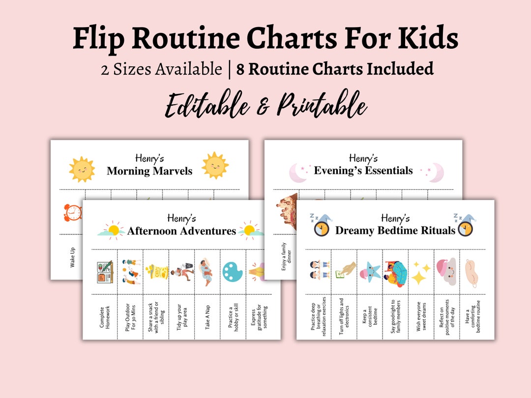 Editable Kids Flip Routine Chart Printable, Bedtime Routine Chart, Kids ...