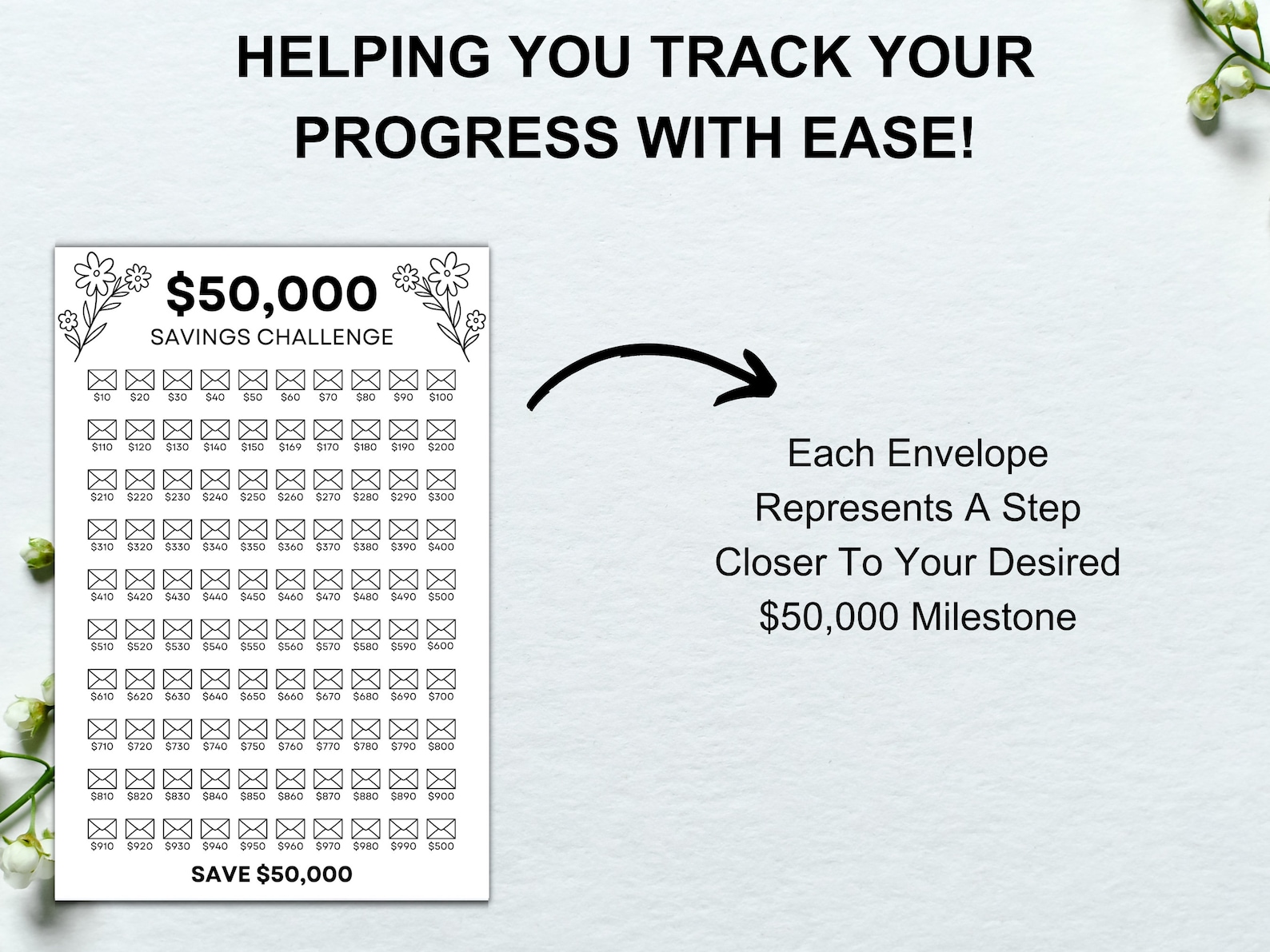 50000 Savings Challenge Printable, 100 Envelope Challenge Printable ...