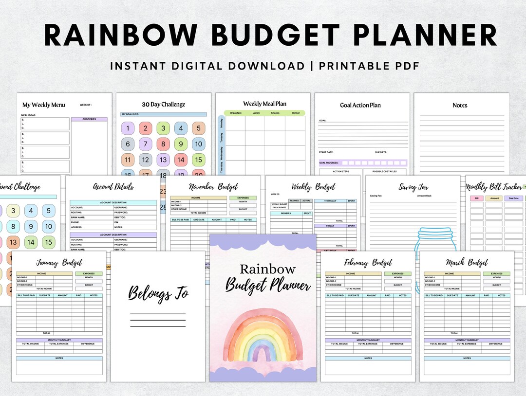 Rainbow Budget Planner Printable, Colorful Monthly Budget PDF, Paycheck ...