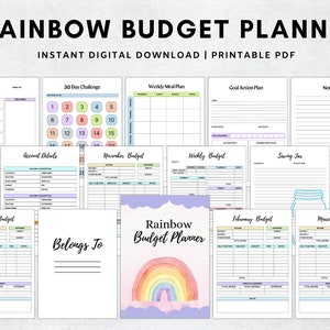 Rainbow Budget Planner Printable, Colorful Monthly Budget PDF, Paycheck ...