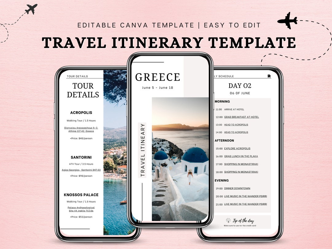Digital Travel Itinerary Template, Vacation Planner Template ...