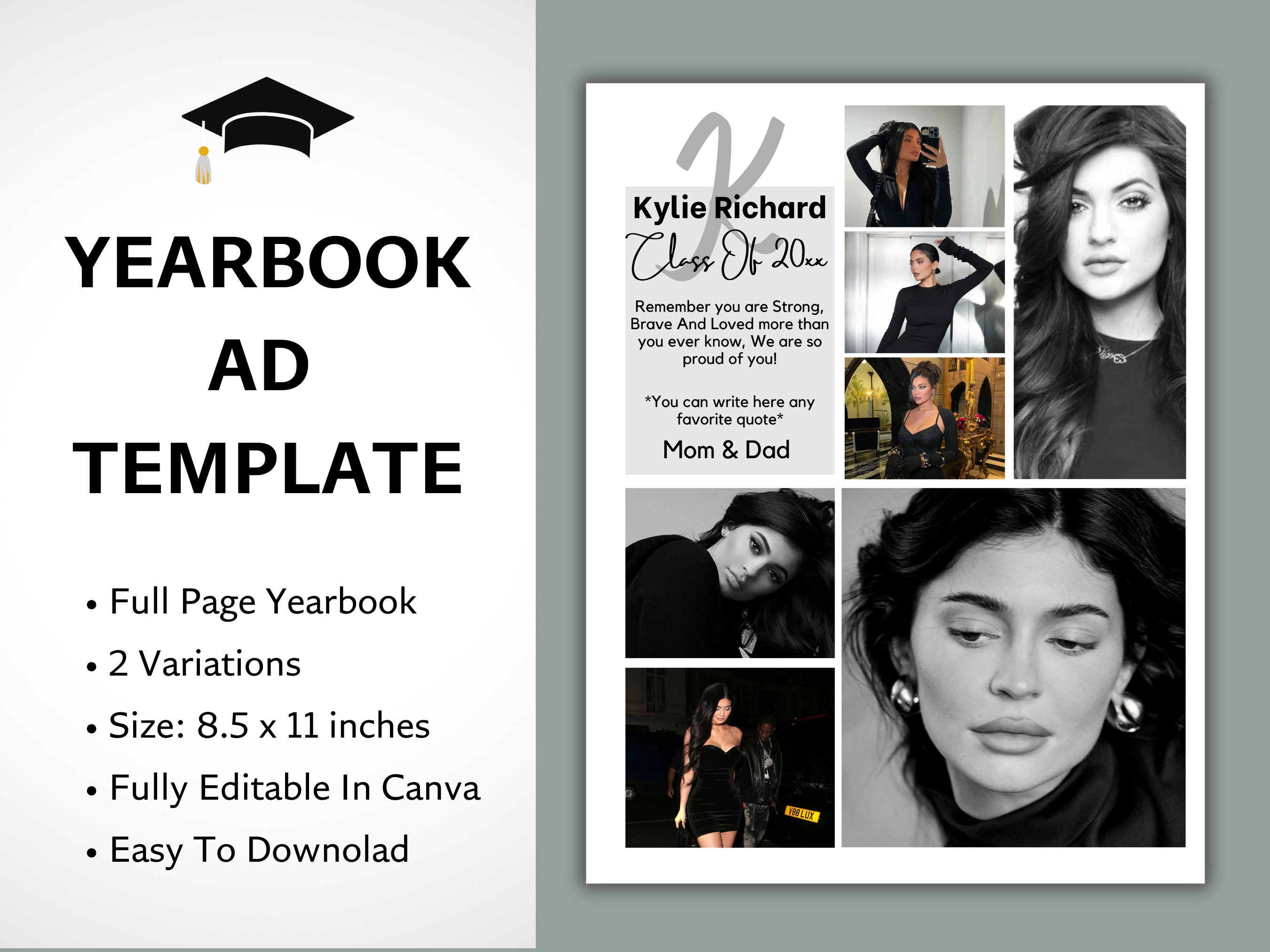 Editable Graduation Yearbook Ad Template, Senior Ad Layout, Grad ...