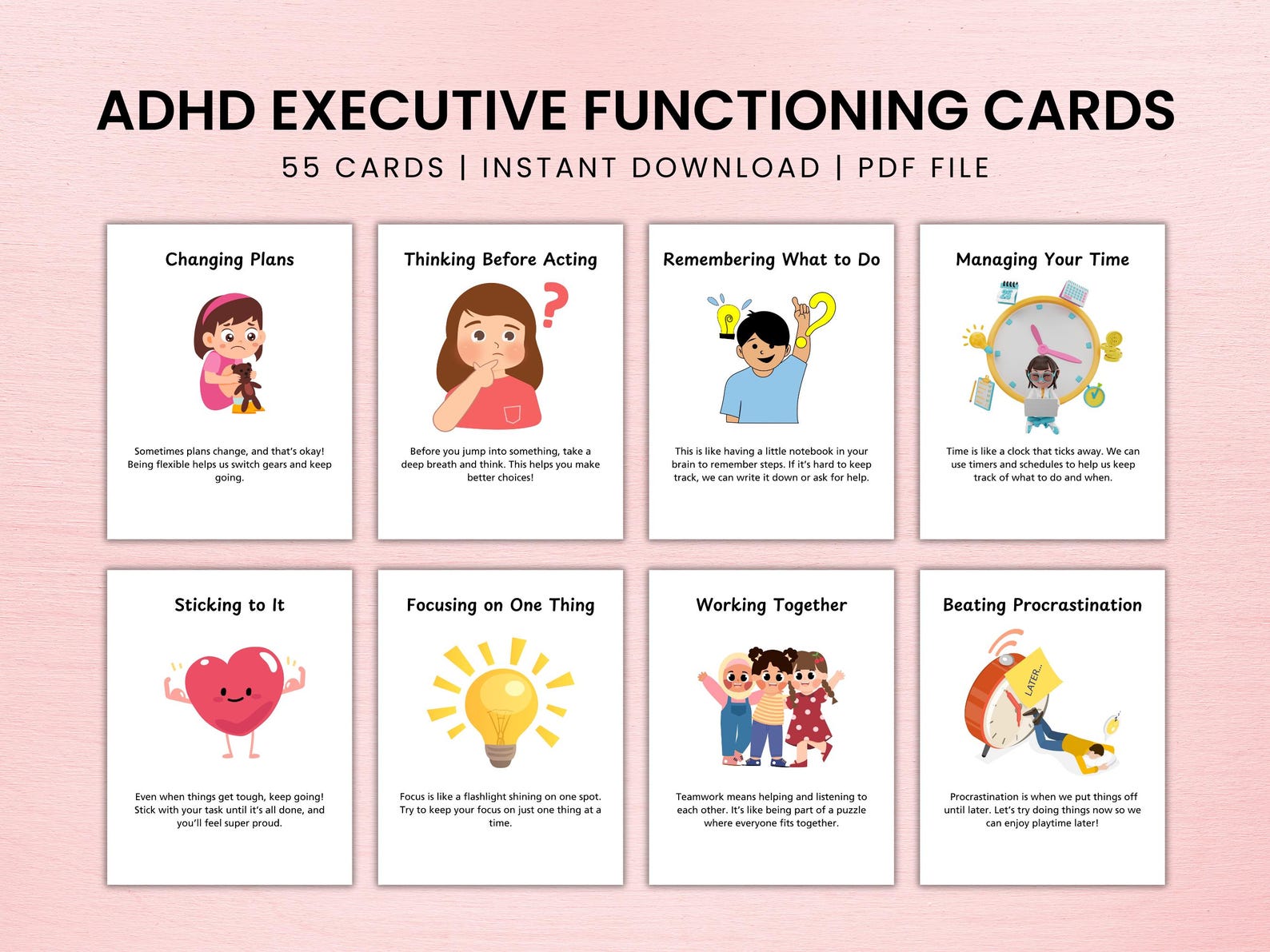 ADHD Executive Functioning Cards for Kids | Printable Cards | Behavior ...