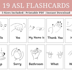 ASL Flashcards: 19 Basic Sign Language Cards for Kids (printable PDF, 5 ...