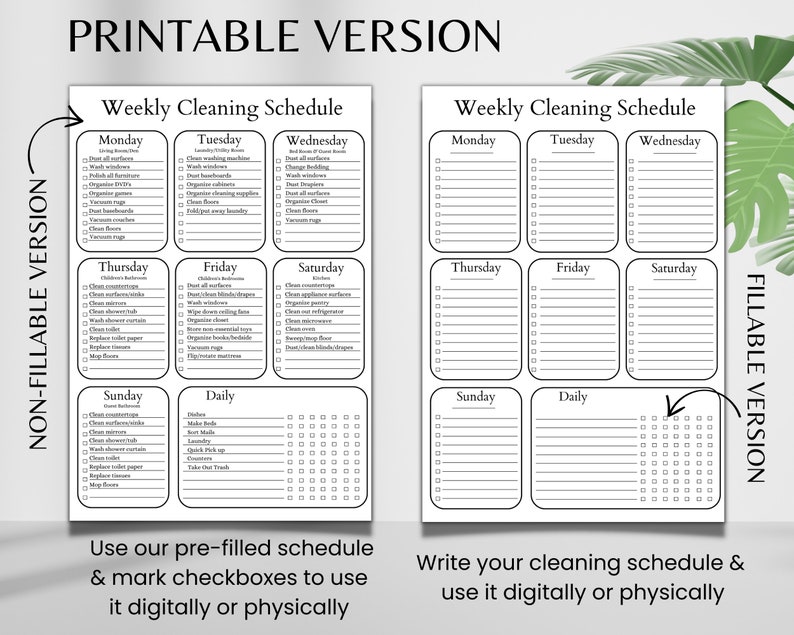 Editable Weekly Cleaning Schedule, Cleaning Planner Printable, Cleaning ...