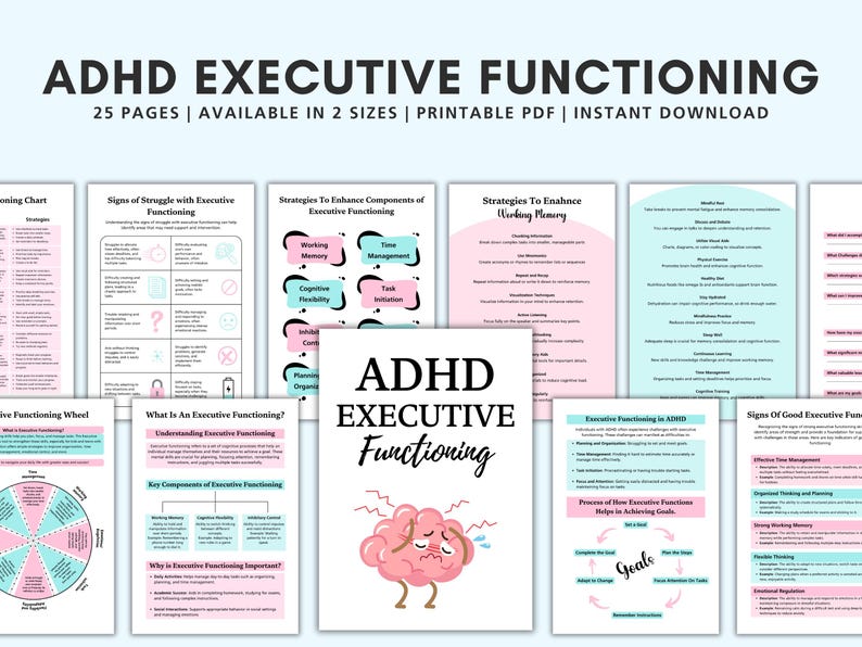 ADHD Executive Functioning Printable Bundle, 50 Visual Cards + 25 ...